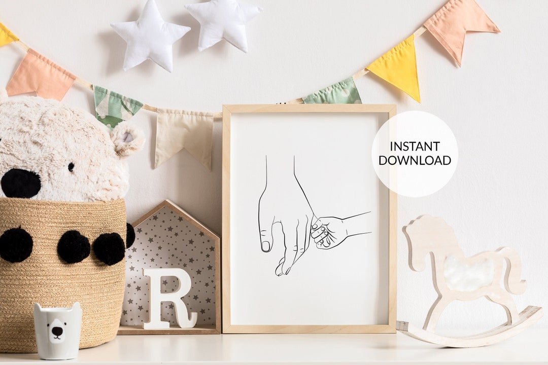 Mother and Baby Art. Hand Line Drawing. Holding Baby Hand Line Art ...