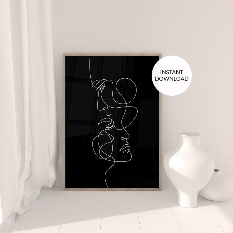 One Line Art. Black Couple Line Drawing. Face Line Art. - Etsy