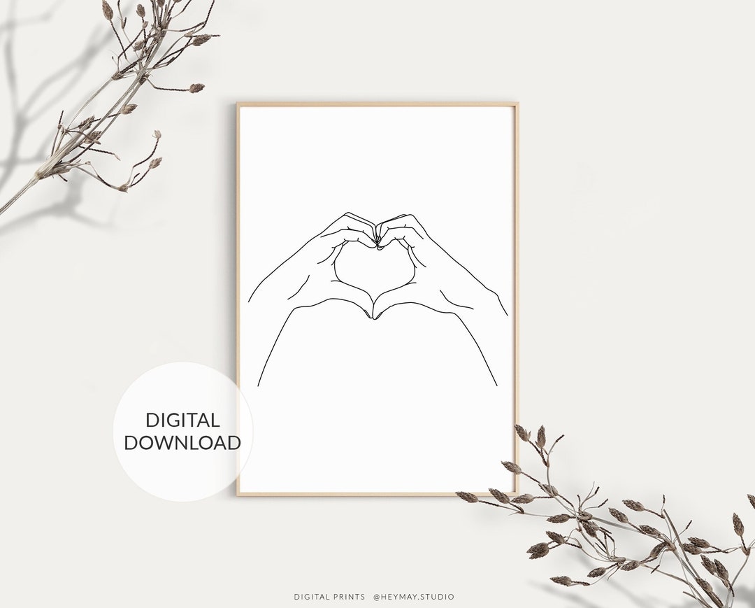 Hands Heart Line Art Line Drawing Print Line Art Holding - Etsy