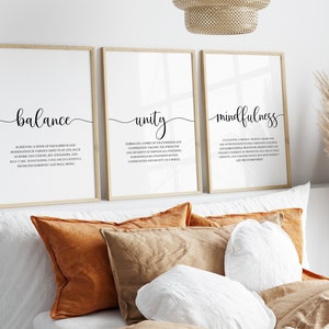 Set of 3 Balance Unity Mindfulness Definition Prints, Motivational ...