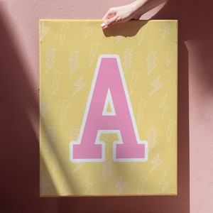 Custom Initial Print. Preppy Wall Art. Varsity Letter. Pastel Yellow ...