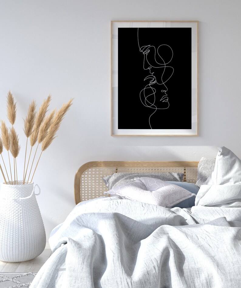 One Line Art. Black Couple Line Drawing. Face Line Art. - Etsy