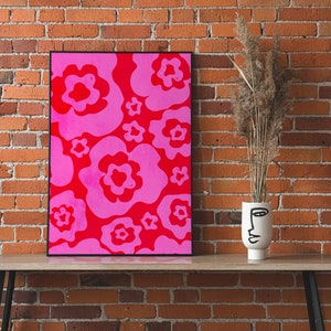 Red and Pink Wall Art. Bright Pink Abstract Art. Vivid Colors. Pink ...