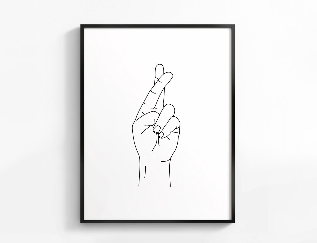 Fingers Crossed Line Art Print: Good Luck Hand Gesture (digital ...