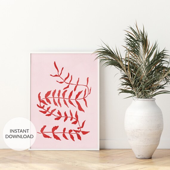Pink and Red Wall Art Mid Century Modern Abstract Poster | Etsy