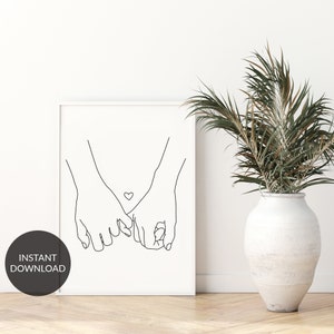 Holding Hands Line Art Print Pinky Promise Art Line Drawing | Etsy