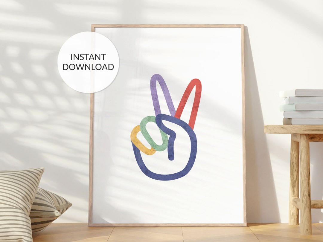 Colorful Peace Sign Print: Minimalist Line Art (digital Download) - Etsy