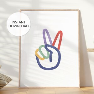 Colorful Peace Sign Wall Art Hand Sign Line Art Print. Peace Poster ...