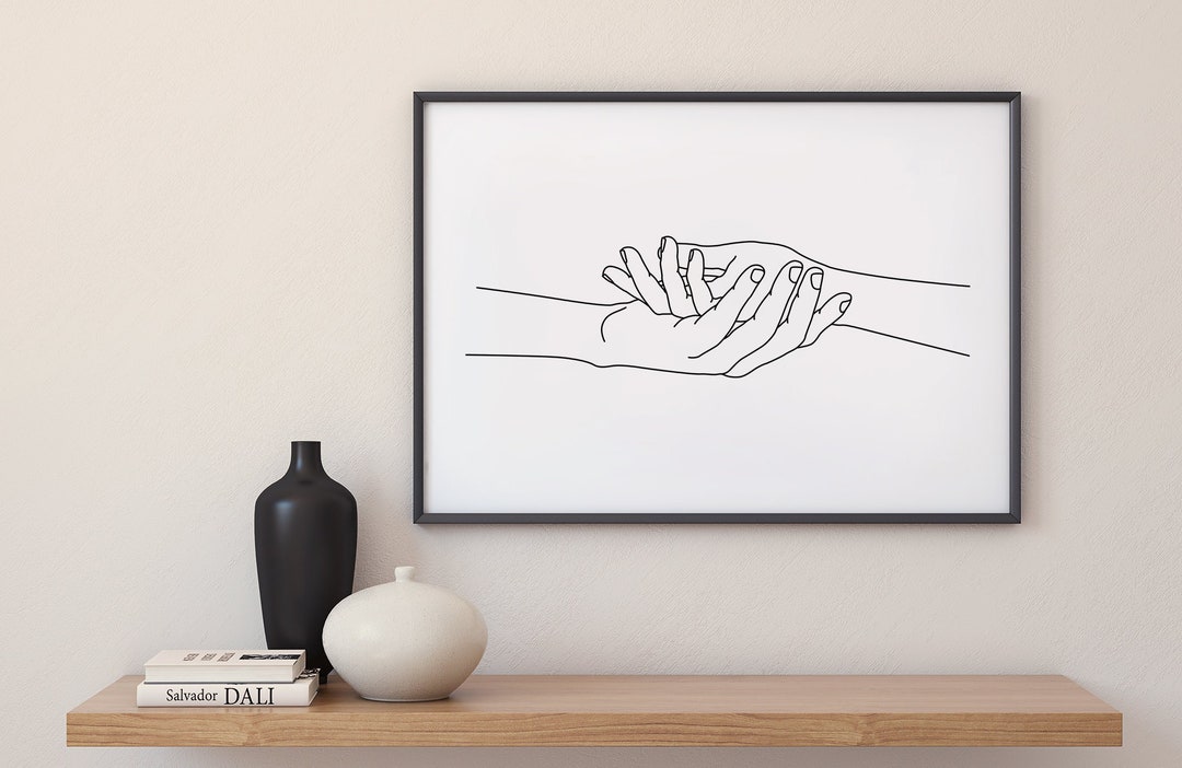 Holding Hands Line Art Print, Line Drawing Poster, Hands Line Art ...