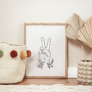 Peace Sign and Flowers, Hands Peace Art, Flower Line Art, Peace Line ...