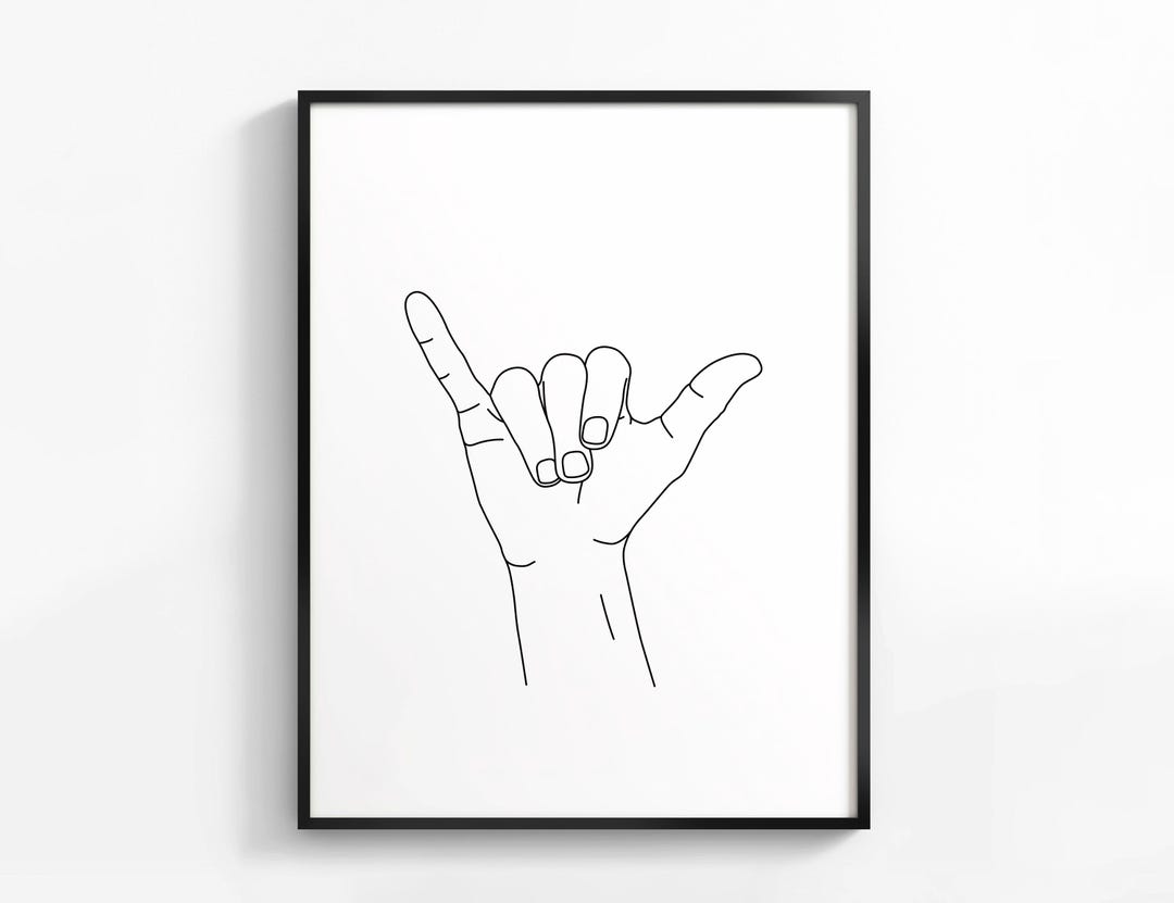 Shaka Hand Line Drawing Print, Hawaii Mahalo Art, Shaka Sign Line ...