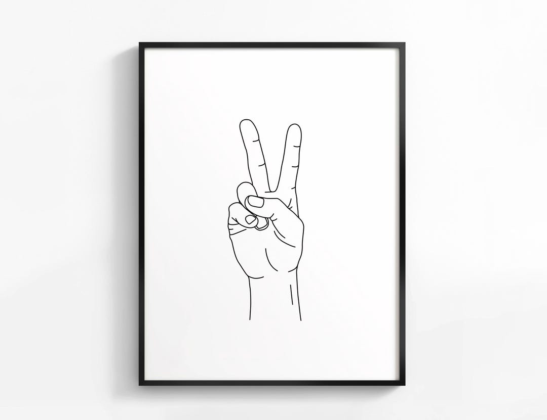 Peace Sign Line Art Print, Hand Gesture Poster, Minimalist Hands Sketch ...