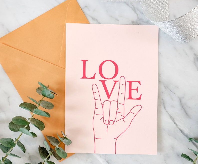 I Love You Sign Language Line Art Love Hands Gesture Pink - Etsy