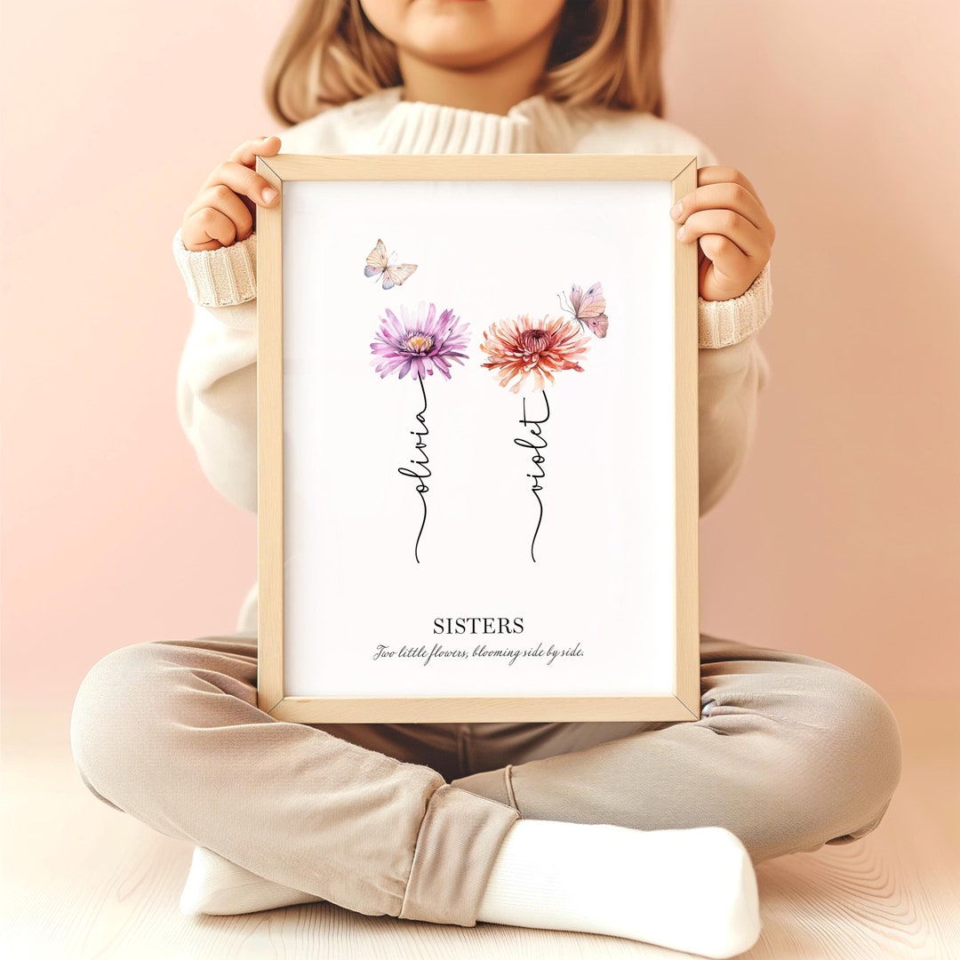 Sisters Gift Personalized Birth Month Flowers, Custom Christmas Family ...