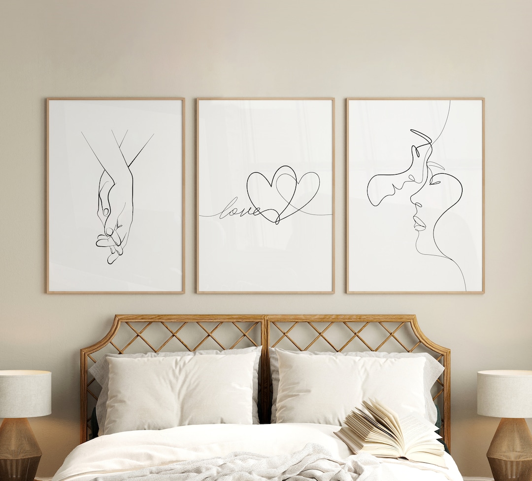 Romantic Line Drawing Print Wall Art Set of 3, Couple Gift for Her ...