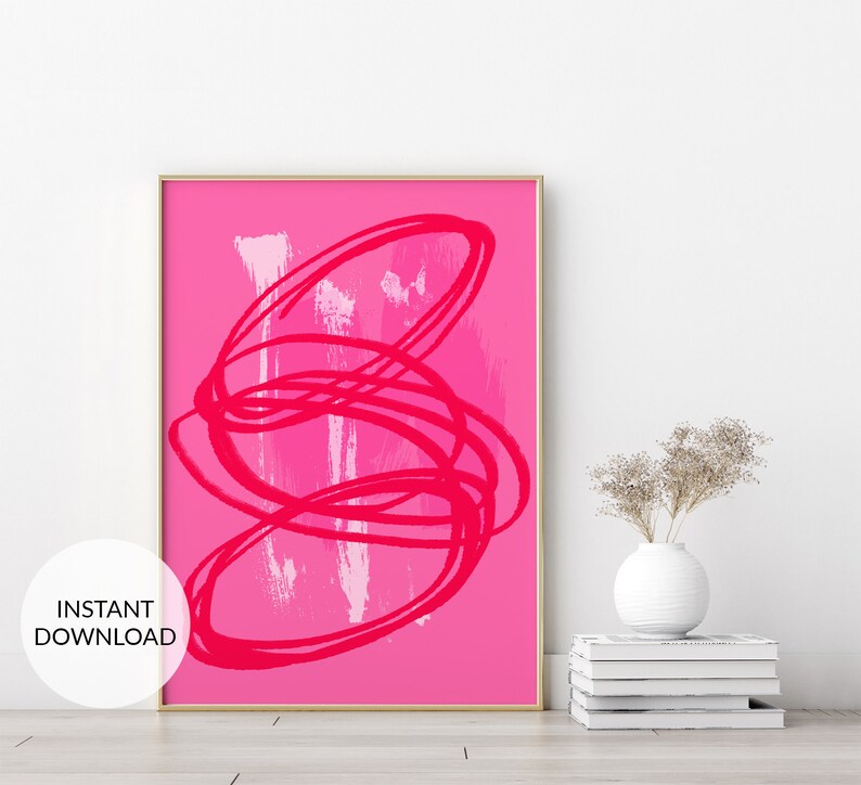 Pink and Red Wall Art. Modern Poster. Pink Home Decor. - Etsy