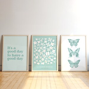 Mint Green Butterfly Wall Art Print Pastel Green Positive Quote Poster ...