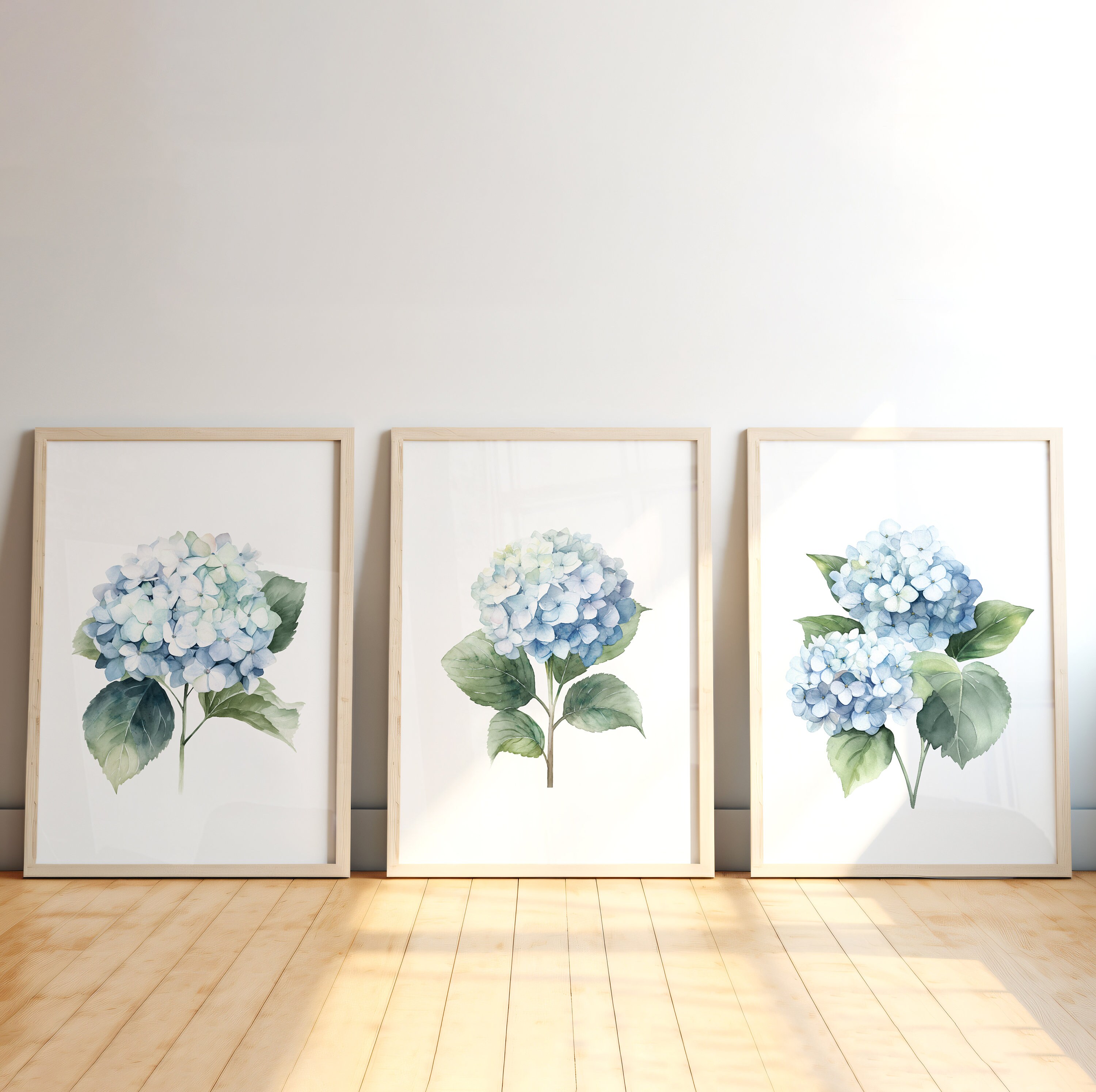 Watercolor Blue Hydrangea Set of 6 Prints Botanical Flowers Abstract ...
