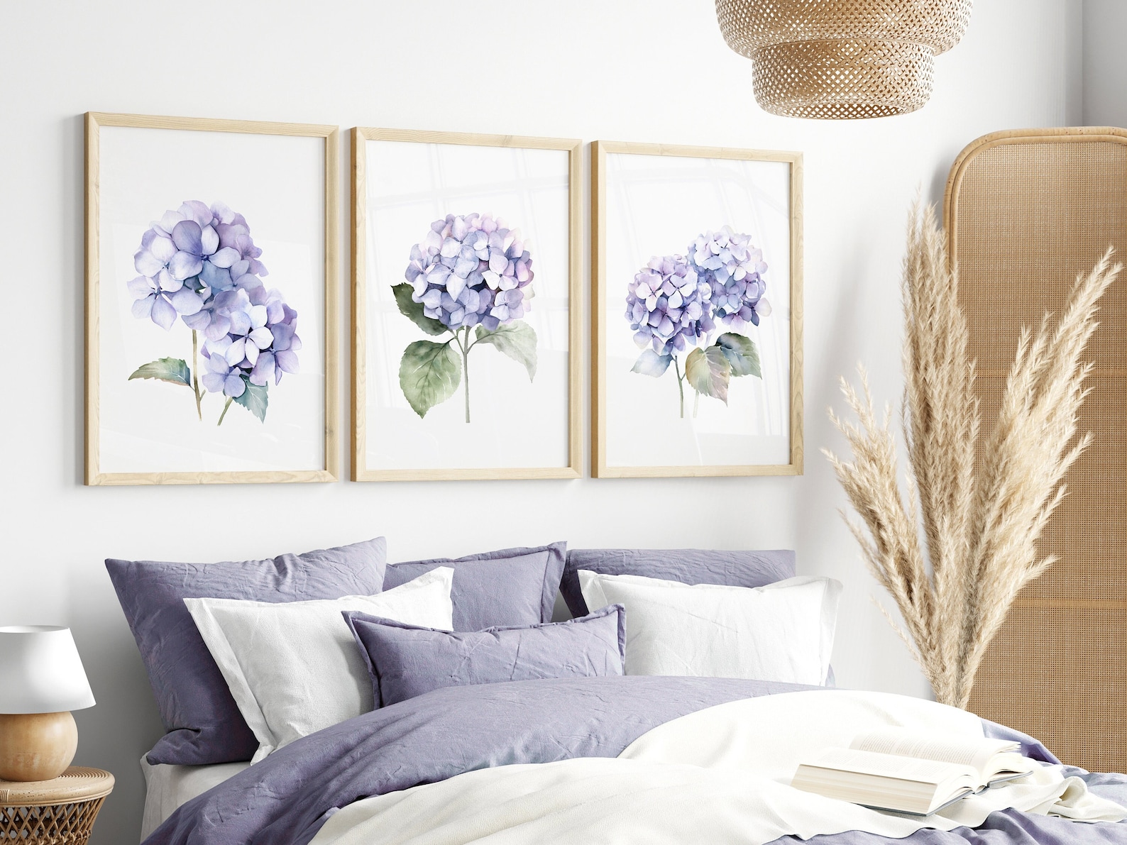 Watercolor Purple Hydrangea Set of 3 Prints Botanical Flowers Abstract ...