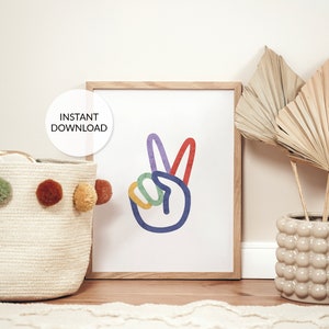 Colorful Peace Sign Wall Art Hand Sign Line Art Print. Peace Poster ...