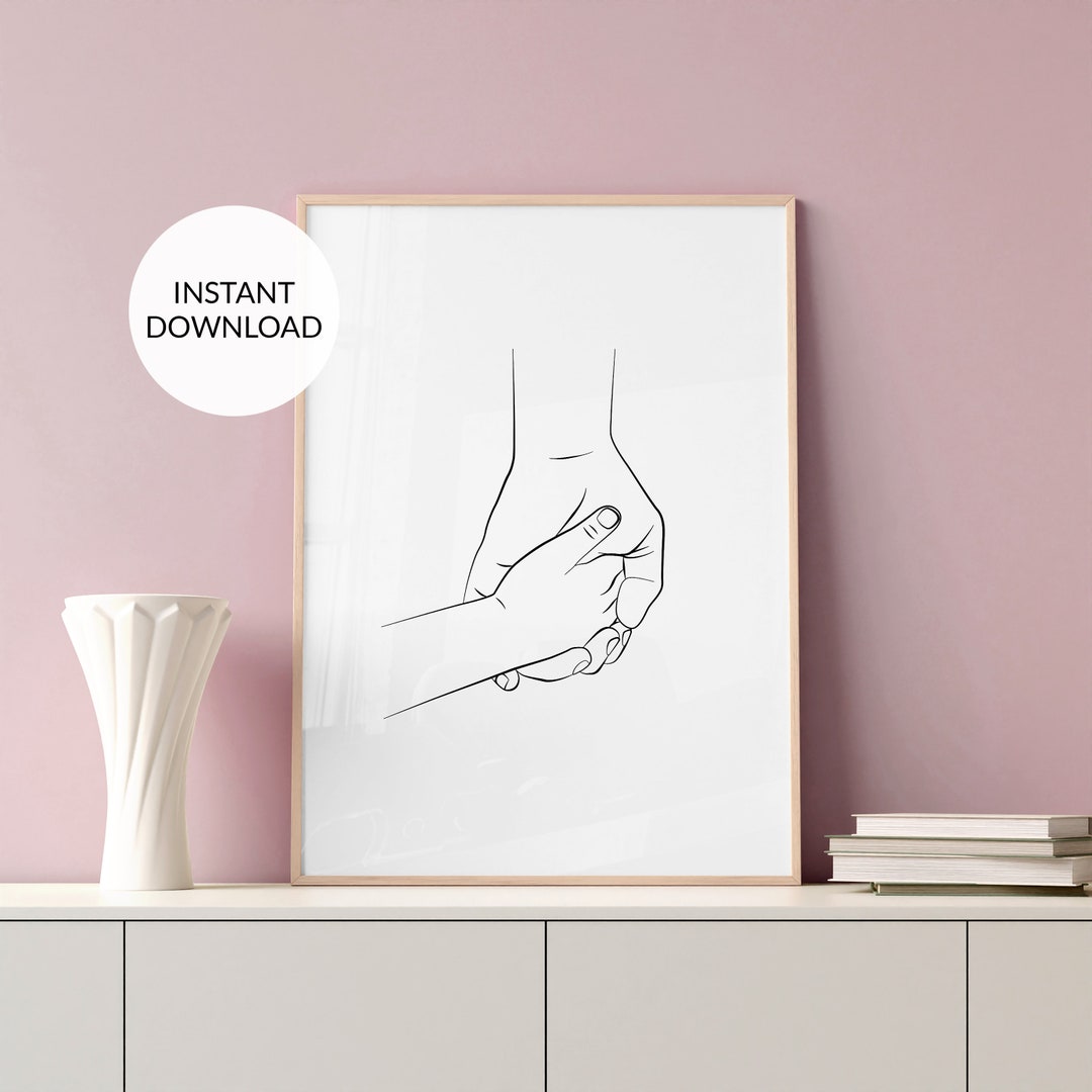 Mother and Baby Art. Hand Line Drawing. Holding Baby Hand Line Art ...