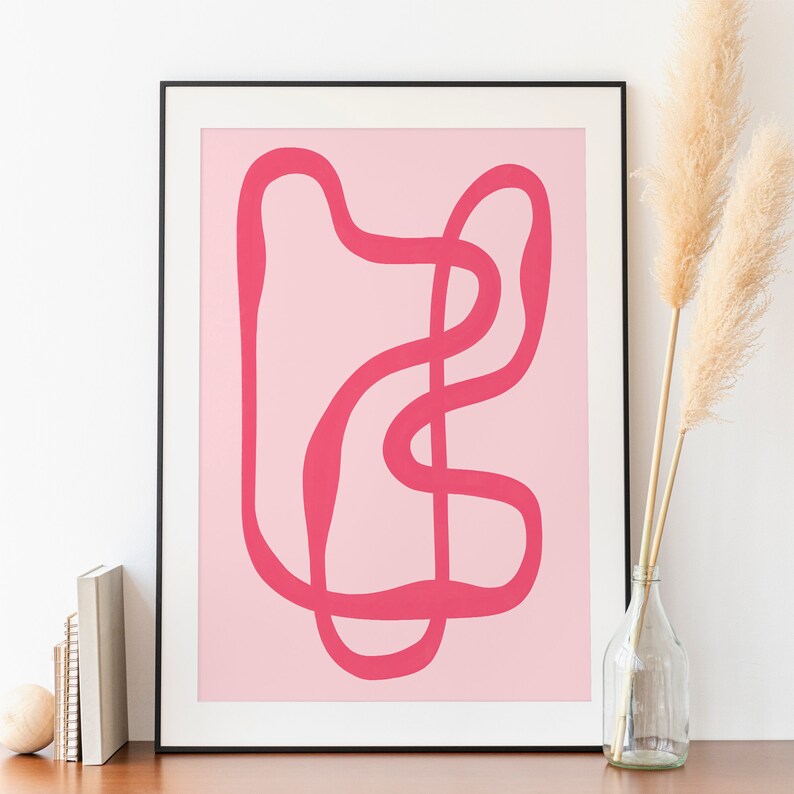 Pink abstract art Abstract line art Pink poster Print | Etsy