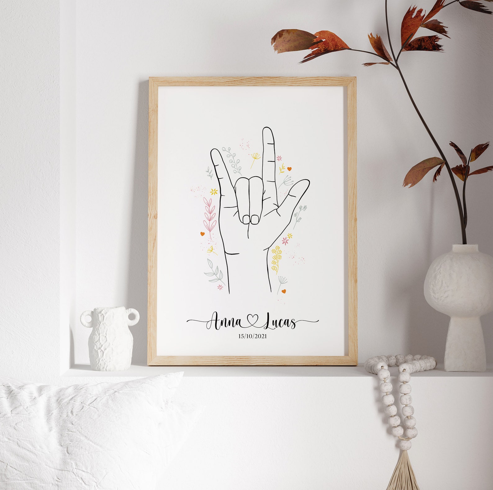 Personalized Gift. I Love You Hand Sign. Line Art. Asl Love Print ...