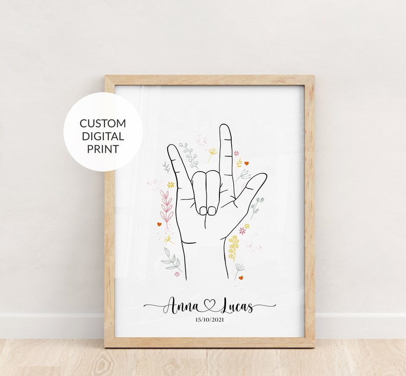 Personalized Gift. I Love You Hand Sign. Line Art. Asl Love Print ...