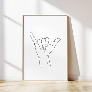 Shaka Hand Line Art Print: Minimalist Hawaii Decor (digital Download ...