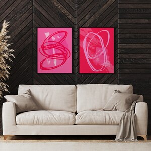 Set of 2 Prints. Pink and Red Wall Art. Pink Home Decor. Abstract Pink ...
