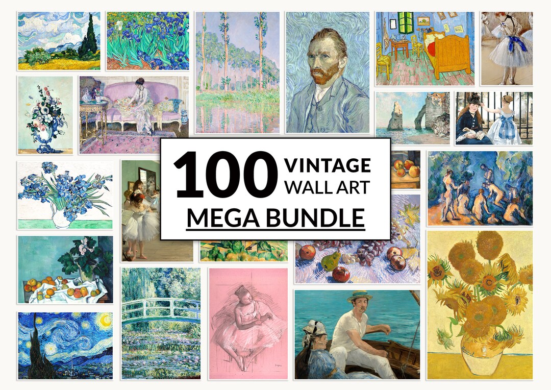 100 Vintage Colorful Wall Art Prints BUNDLE. Impressionism Painting ...