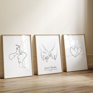 Set of 3 Custom Names Art. Line Drawing Print. Romantic Gift. - Etsy