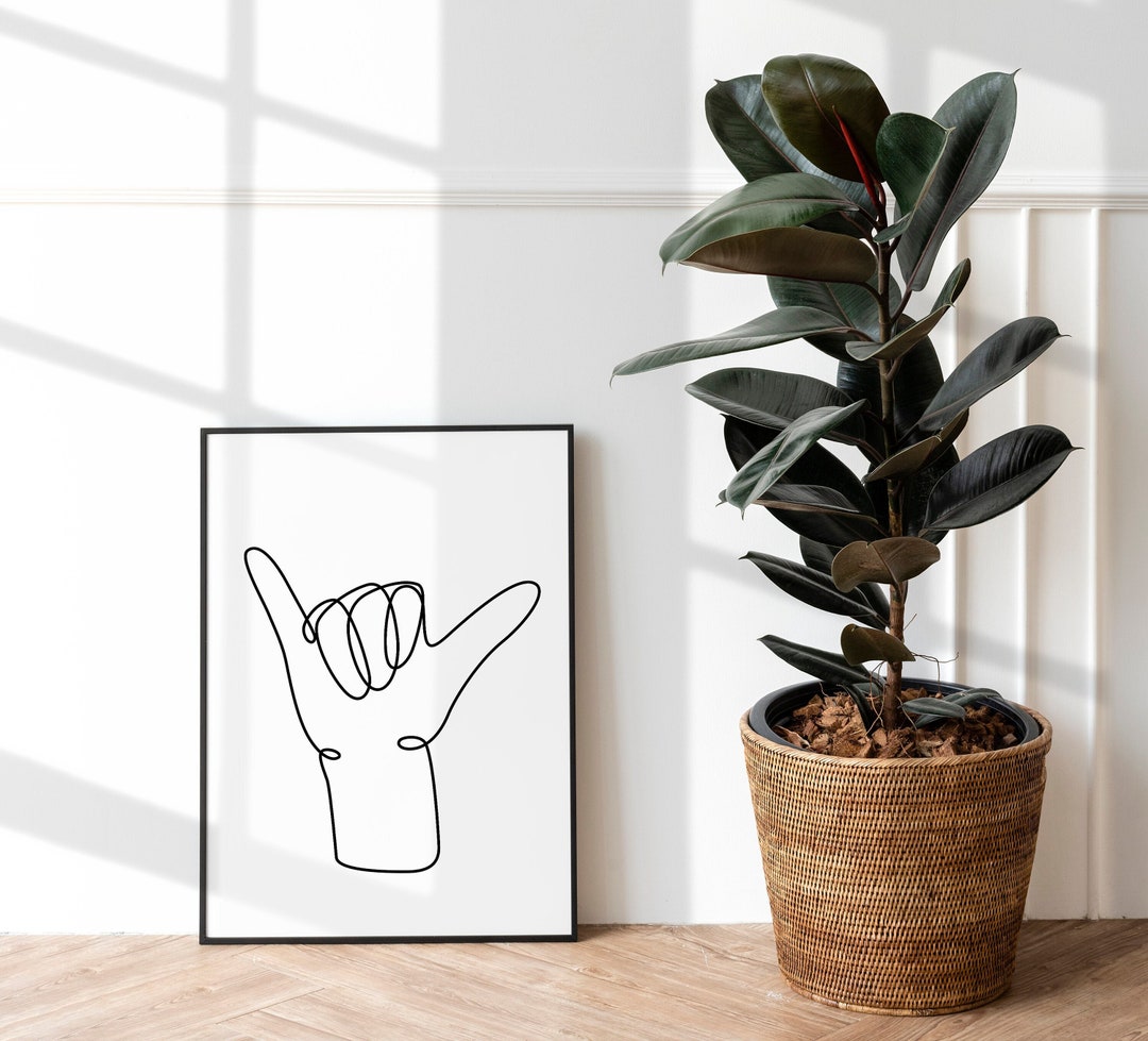 Shaka Hand Line Drawing Print Hands Sign Line Art. Surfer Mahalo Wall ...