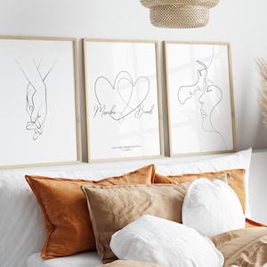 Custom Names Holding Hands Love Art Line Drawing Print Valentine's Day ...