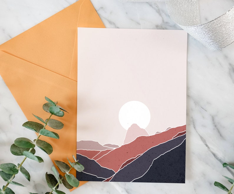 Abstract Sun Line Art Print Mountain Line Art Pink Boho - Etsy