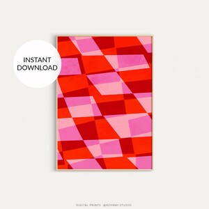 Pink and Red Wall Art. Bright Pink Abstract Art. Vivid Colors. Pink ...