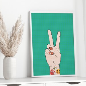 Retro Peace Sign Poster. Hand Sign. Line Art. Green Peace Poster. Hands ...