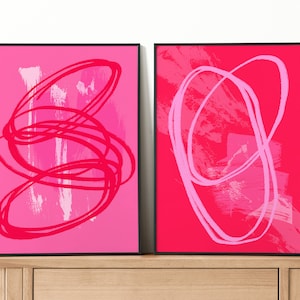 Set of 2 Prints. Pink and Red Wall Art. Pink Home Decor. Abstract Pink ...