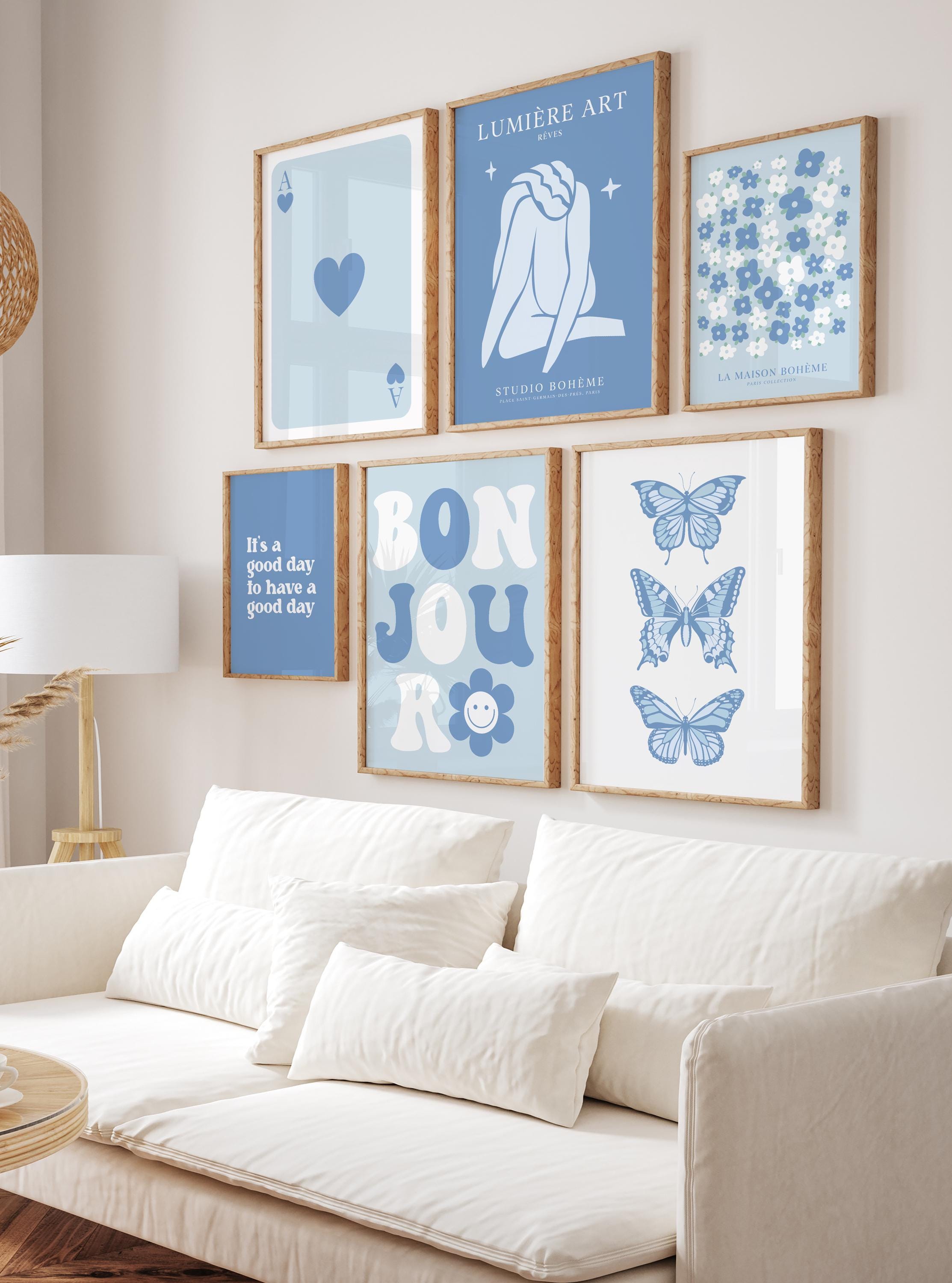Blue Gallery Wall Set of 6, Pastel Sky Blue Dorm Room Wall Art Decor ...