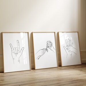 Set of 3, Hands Line Drawing. Line Drawing Print. Mother and Baby Art ...
