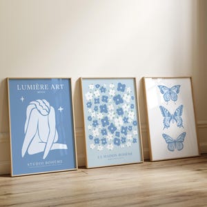 Blue Gallery Wall Set of 6, Pastel Sky Blue Dorm Room Wall Art Decor ...