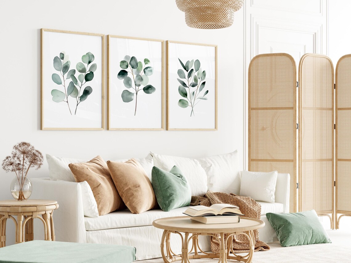 Eucalyptus Watercolor Set of 3 Prints, Minimalist Greenery Wall Art ...