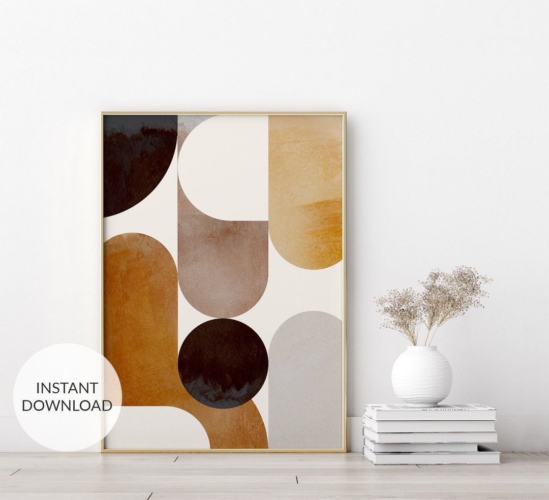 Mid Century Modern Geometric Abstract Wall Art. Neutral Beige Brown ...