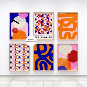 Set of 6 Colorful Mid-century Modern Wall Art, Retro Abstract Posters ...
