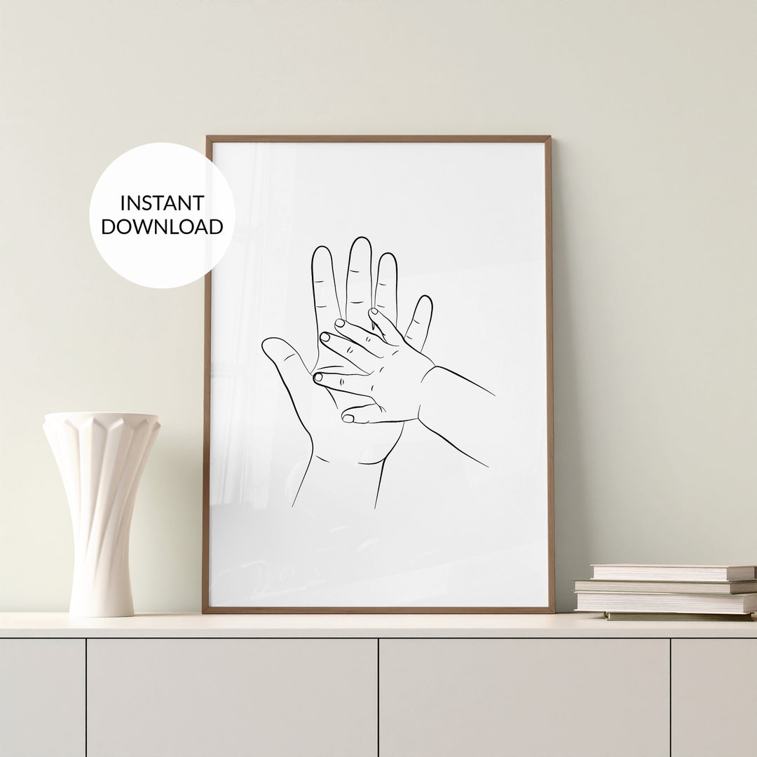 Mother and Baby Art. Hand Line Drawing. Holding Baby Hand Line Art ...