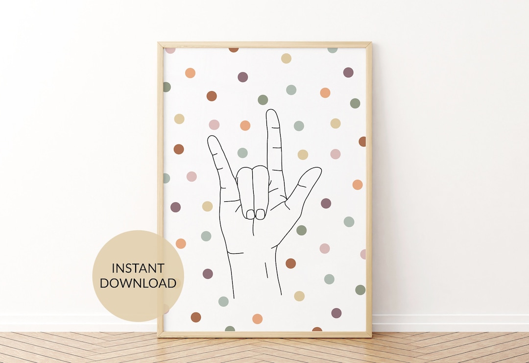 I Love You Sign Language. Line Art. Love Hands Gesture. Boho Nursery ...