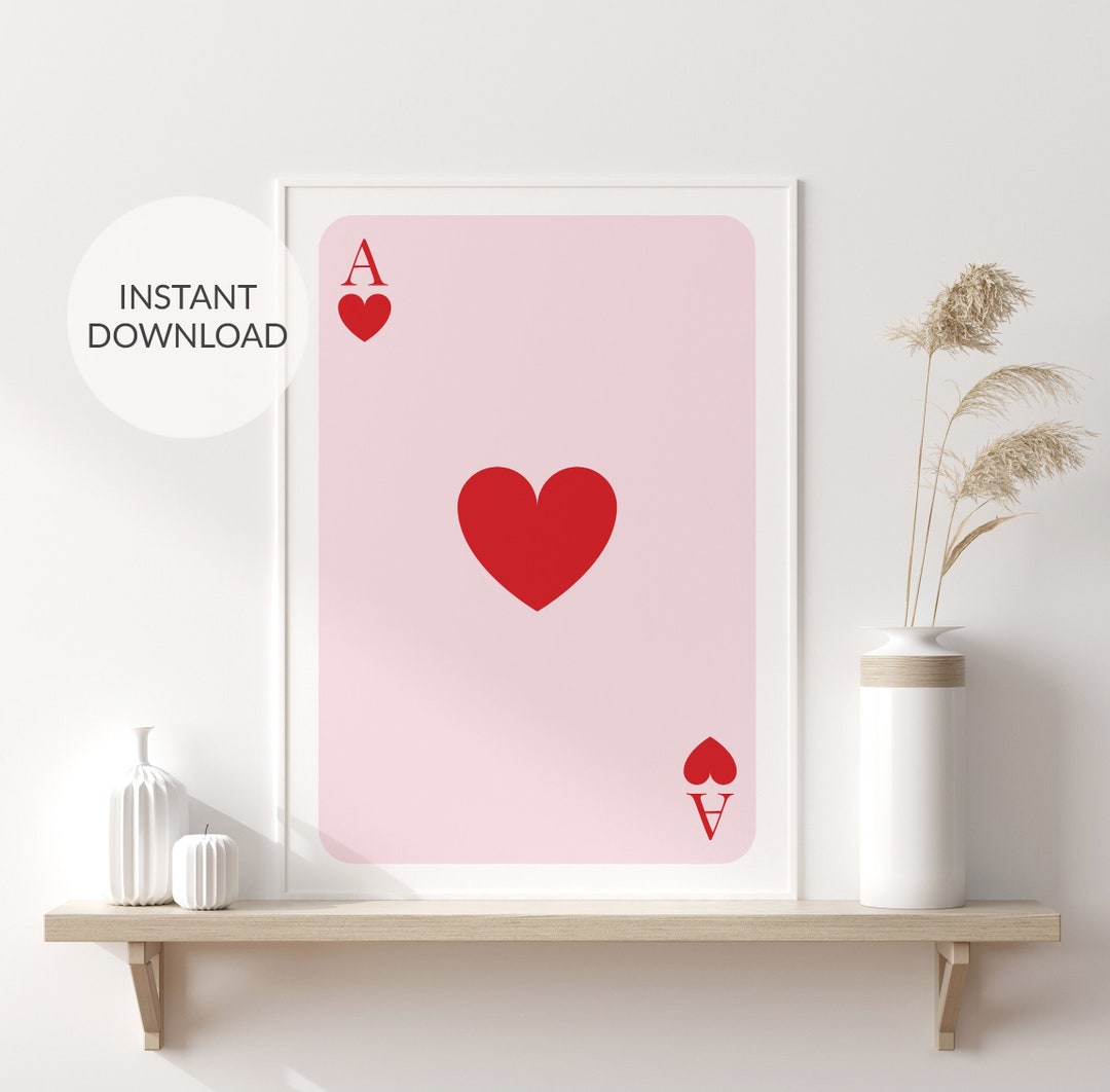 Pink Ace Card Poster. Playing Cards Poster. Ace of Hearts. Dorm Decor ...