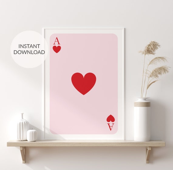 Pink Ace Card Poster. Playing Cards Poster. Ace of Hearts. - Etsy
