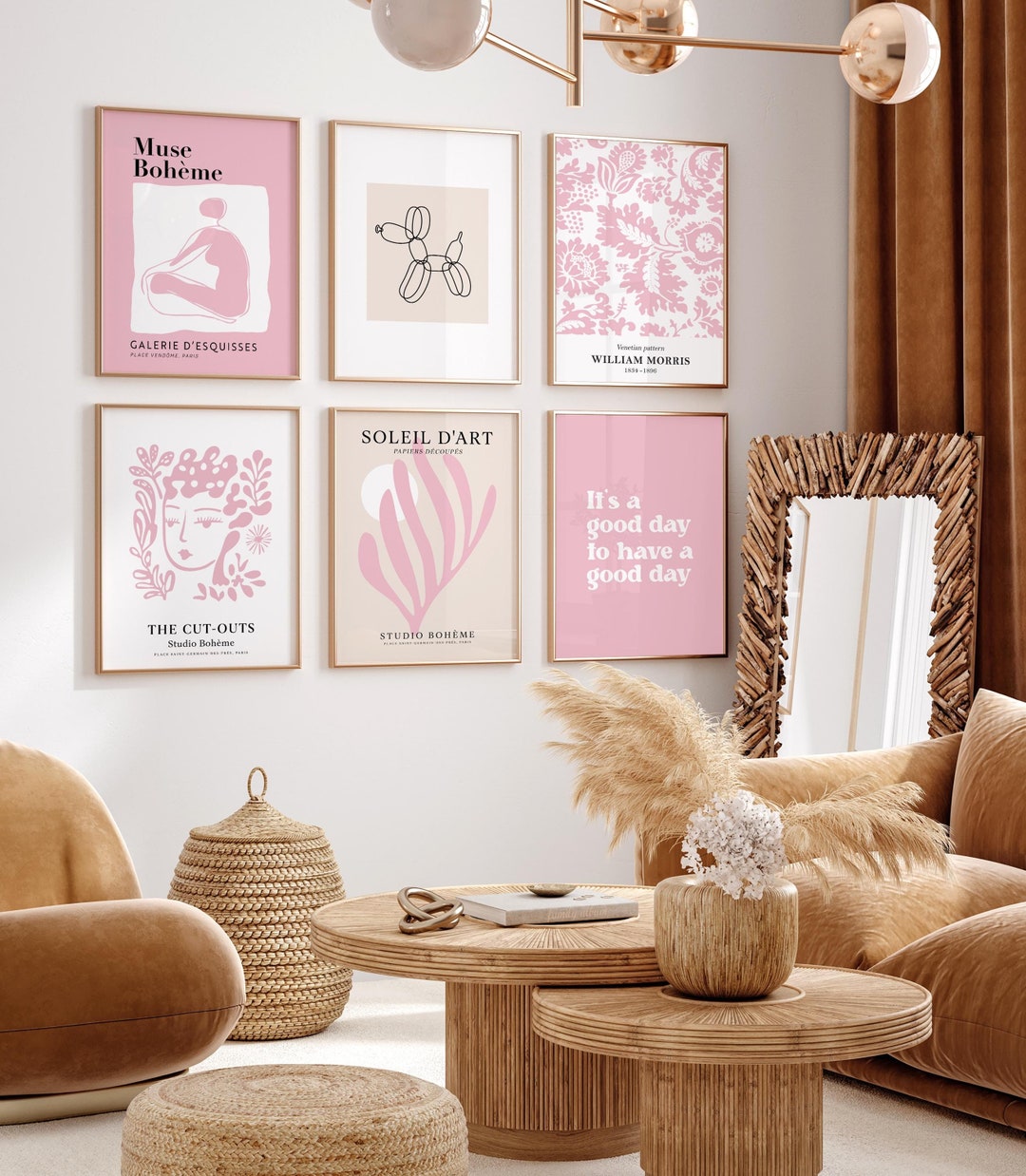 Pastel Pink Gallery Wall Set of 6, Pastel Abstract Prints, Pink Wall ...