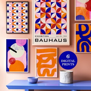 Set of 6 Colorful Mid-century Modern Wall Art, Retro Abstract Posters ...